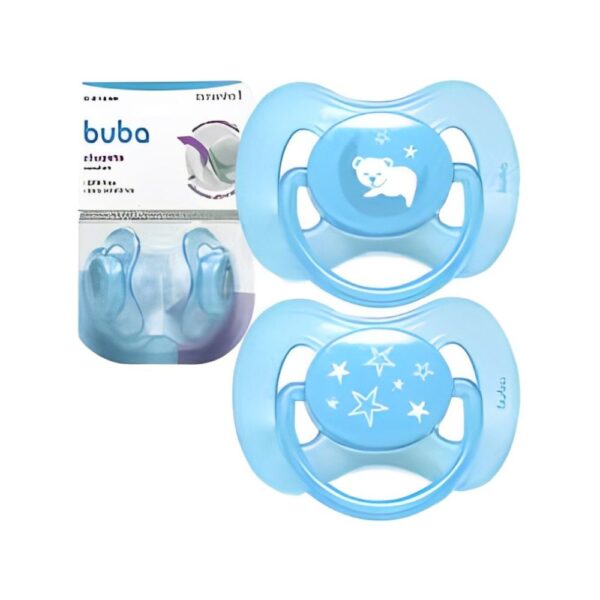 Kit chupeta Comfort Buba 0 6meses Bico Simetrico Azul Urso Estrela ...